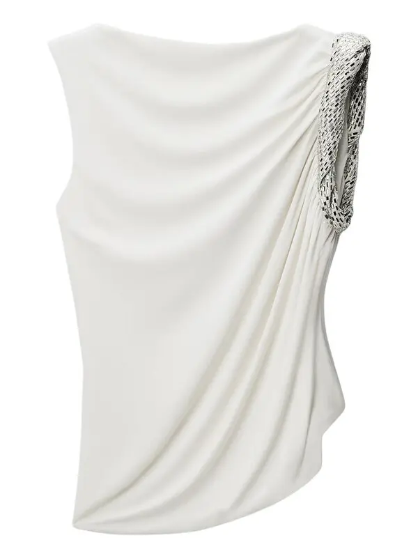 Alexander Wang Sleeveless Top W/ Hotfix Twist Drape - Ivory