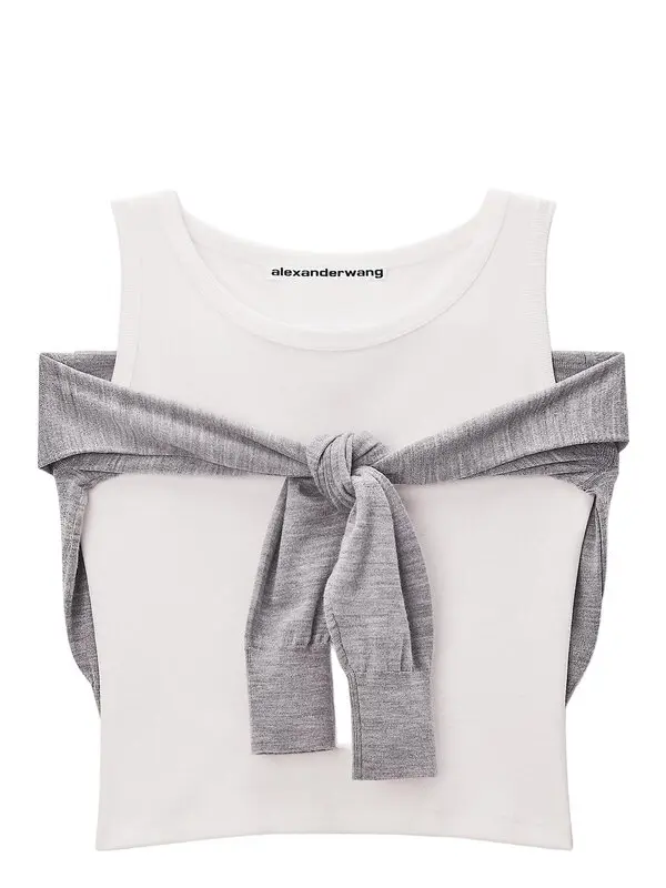 Alexander Wang Layered Tank With Tie-front Sweater Detail - Bone