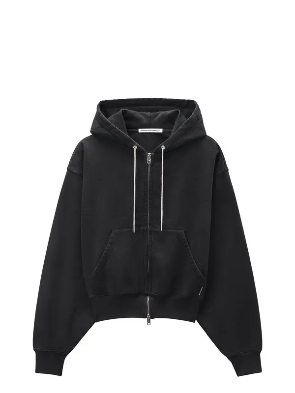Alexander Wang Crystal Hotfix Drawcord Zip-up Hoodie - Black