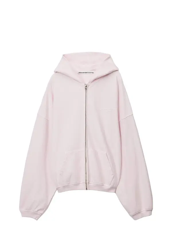 Alexander Wang Logo Print Oversized Zip-up Hoodie - Washed Black
