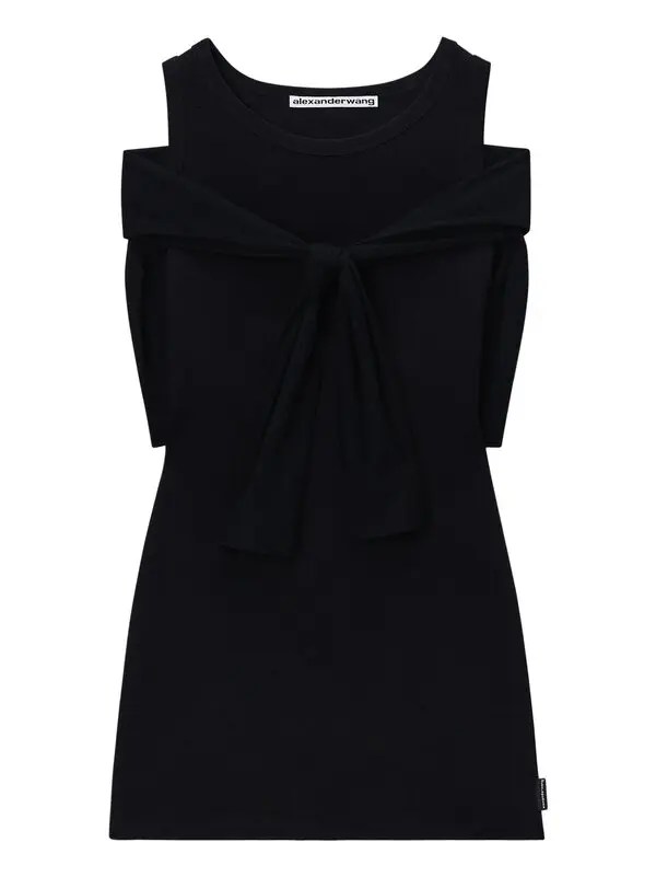 Alexander Wang Layered Mini Tank Dress With Tie-front Cardigan - Black