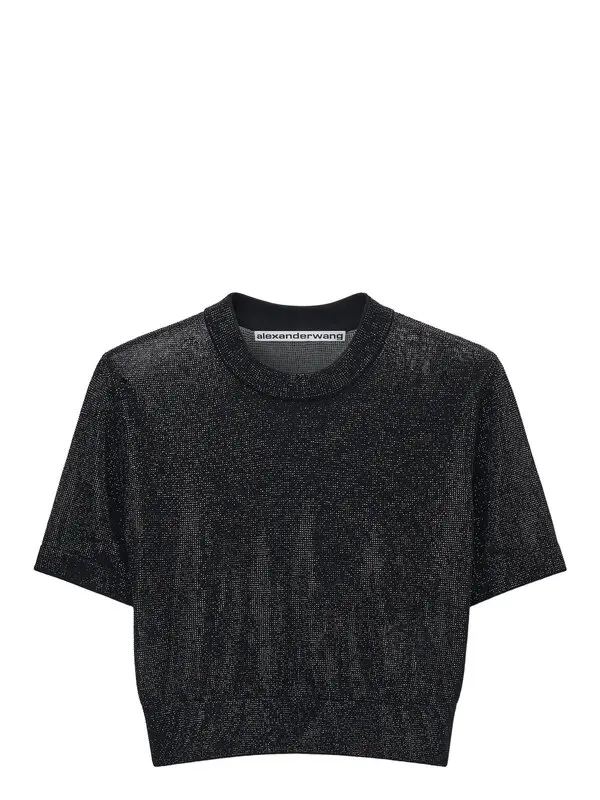 Alexander Wang Ss Tee With Clear Bead Hotfix - Black
