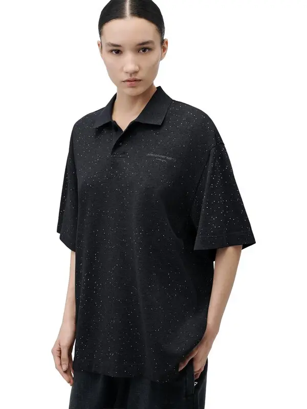 Alexander Wang Crystal Hotfix Polo - Washed Black