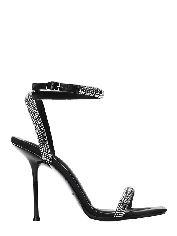 Alexander Wang Julie 105mm Crystal Hotfix Ankle Strap Sandal - Black/silver