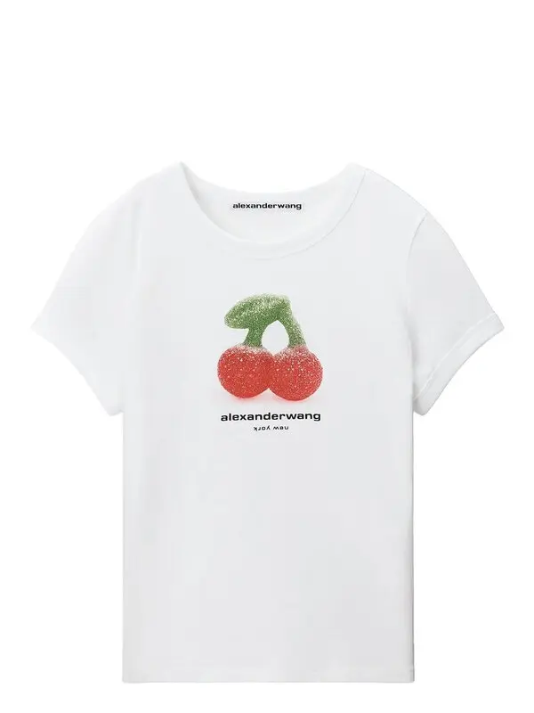 Alexander Wang Fitted Ringer Tee W/ Cherry Graphic - White