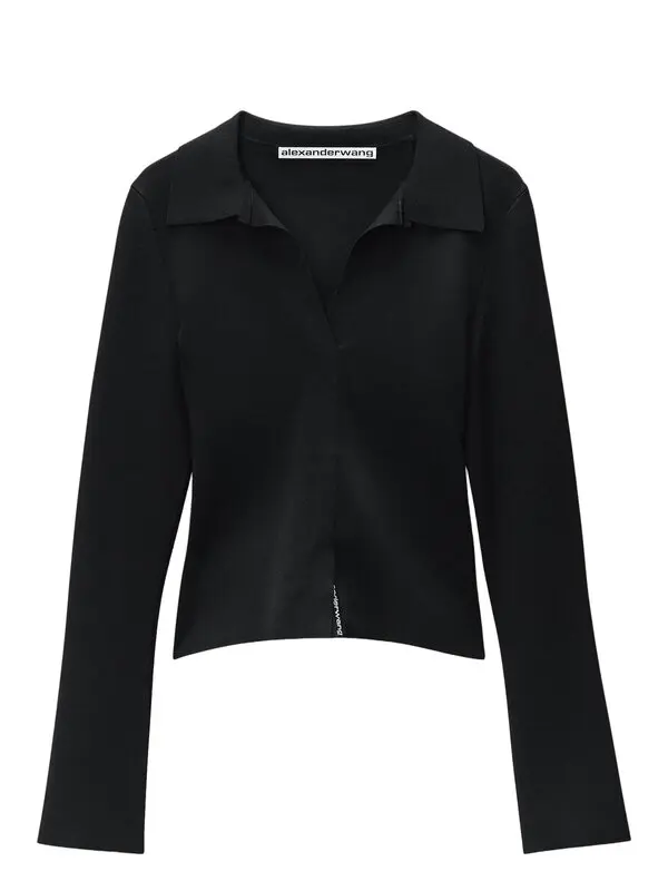 Alexander Wang Ls Fixed Placket Polo - Black