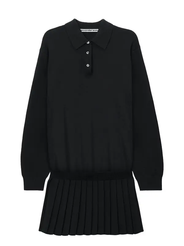 Alexander Wang Polo Dress With Heat Pressed Skirt - Black