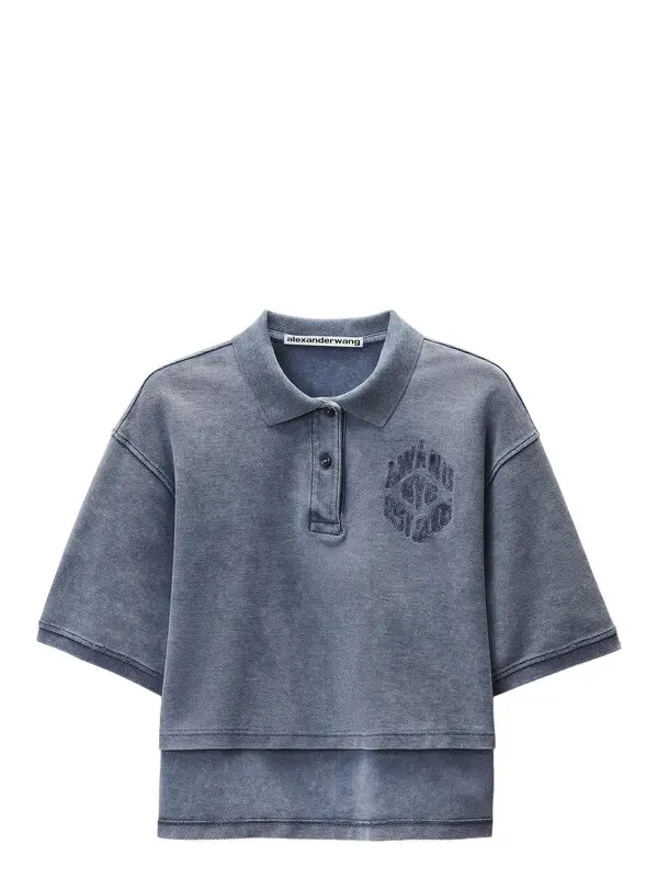 Alexander Wang Cropped Oversized Polo - Washed Navy