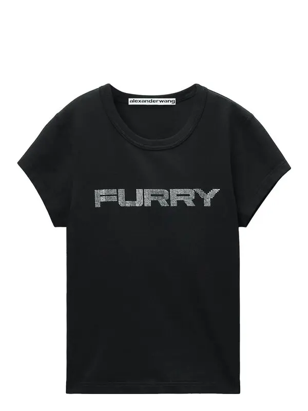 Alexander Wang Crystal Hotfix Graphic Fitted Tee - Black
