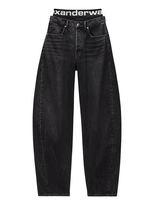 Alexander Wang Blow-up Jeans With Logo Bike Short Waistband - Grey Aged