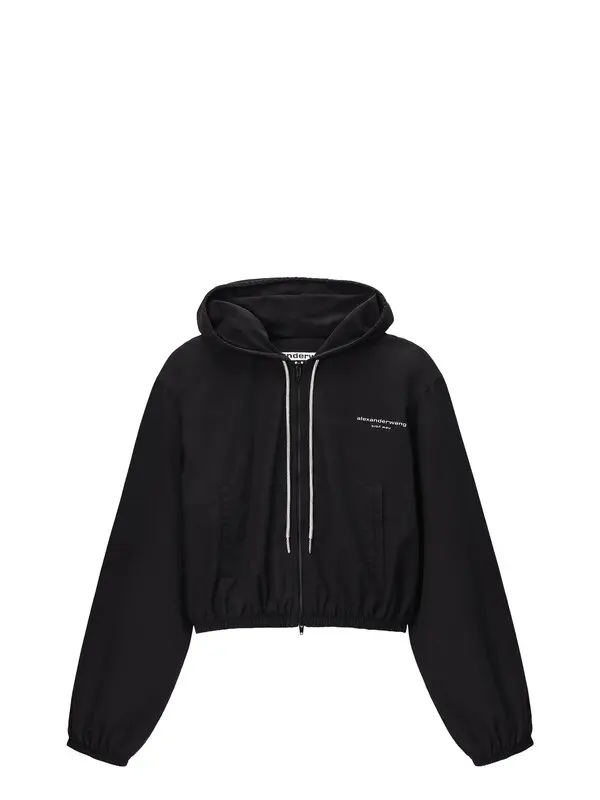 Alexander Wang Crystal Hotfix Drawcord Shrunken Hoodie Jacket - Black