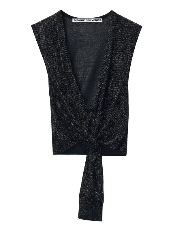 Alexander Wang Crystal Hotfix Deep V-neck Knotted Tank - Black