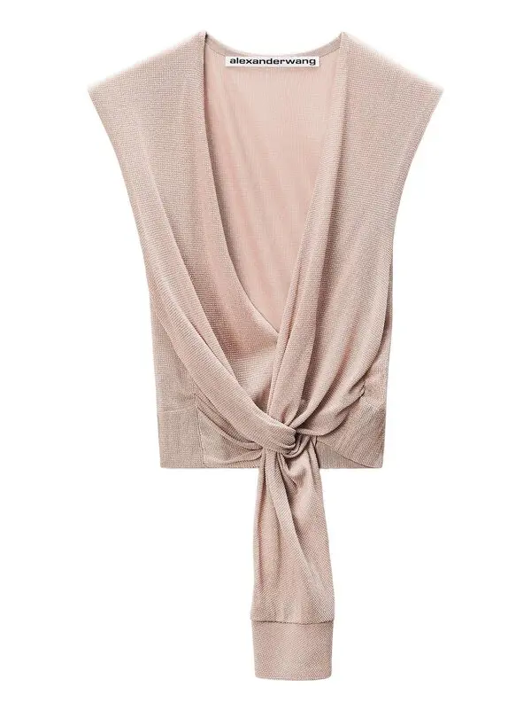 Alexander Wang Crystal Hotfix Deep V-neck Knotted Tank - Nude