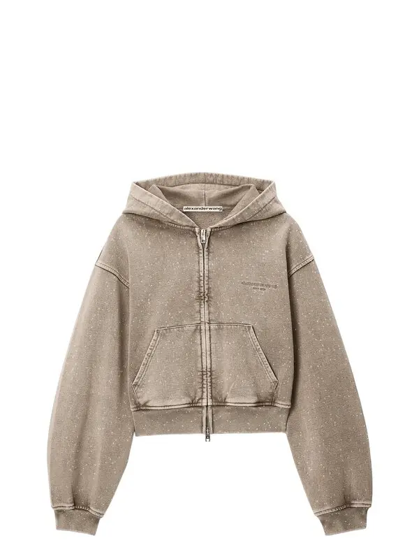 Alexander Wang Zip-up Hoodie W/ Allover Hotfix - Fallen Rock