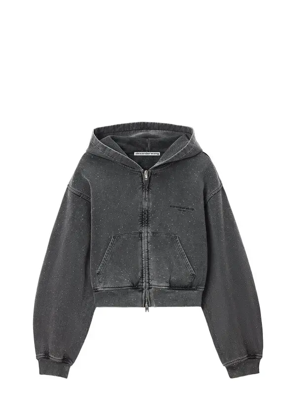 Alexander Wang Zip-up Hoodie W/ Allover Hotfix - Washed Asphalt