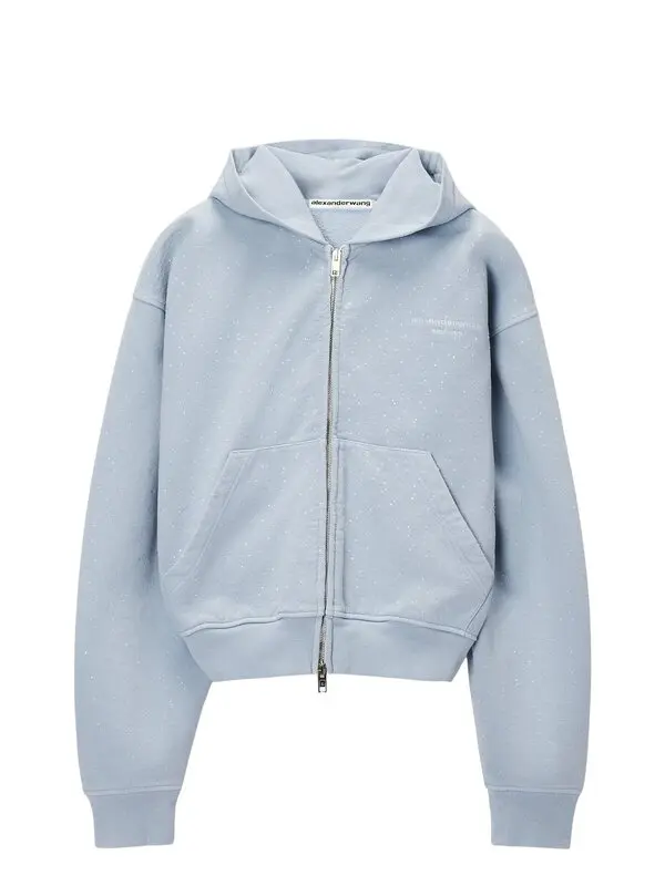 Alexander Wang Zip-up Hoodie W/ Allover Hotfix - Washed Sky