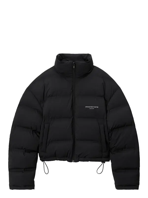 Alexander Wang Jacquard Channel Cropped Puffer W/ Reflective Logo - Black