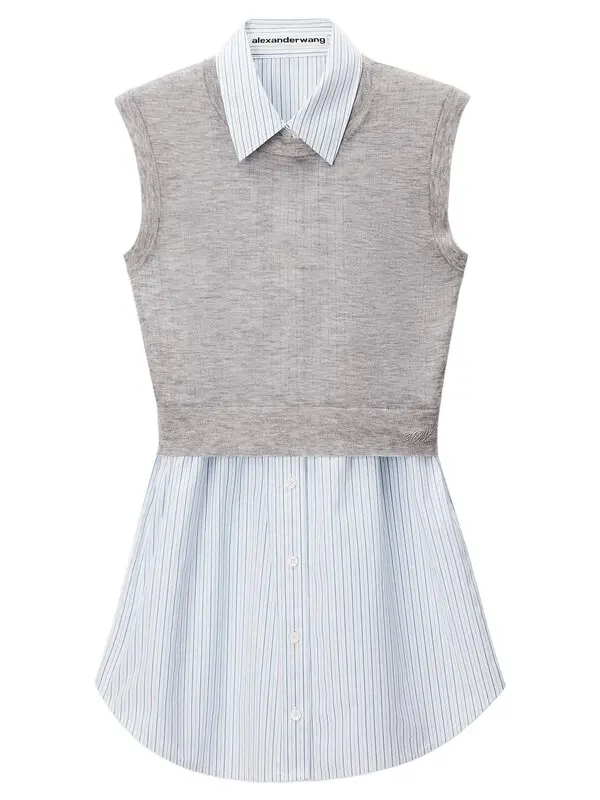 Alexander Wang Layered Sleeveless Shirt Dress With Knit Top - Heather Grey