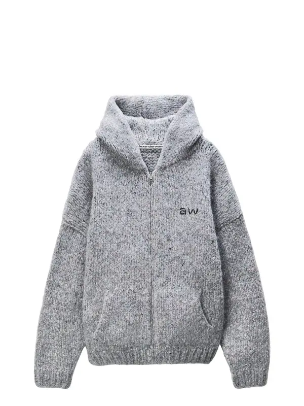 Alexander Wang Oversized Zip Up Hoodie With Aw Embroidery - Grey Multi
