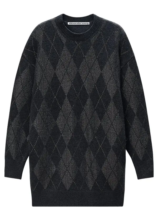 Alexander Wang Crystal Hotfix Argyle Wool-blend Dress - Graphite