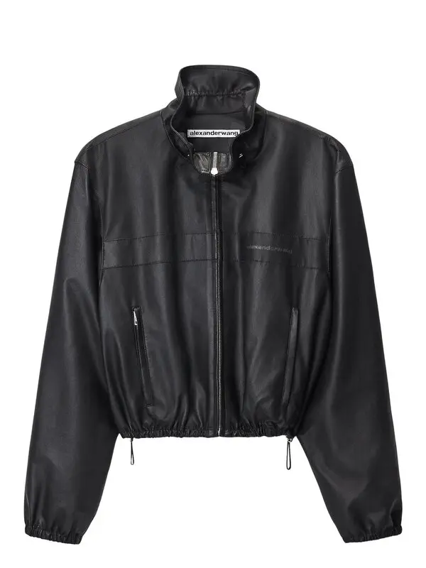 Alexander Wang Cropped Leather Jacket With Gathered Collar - Black