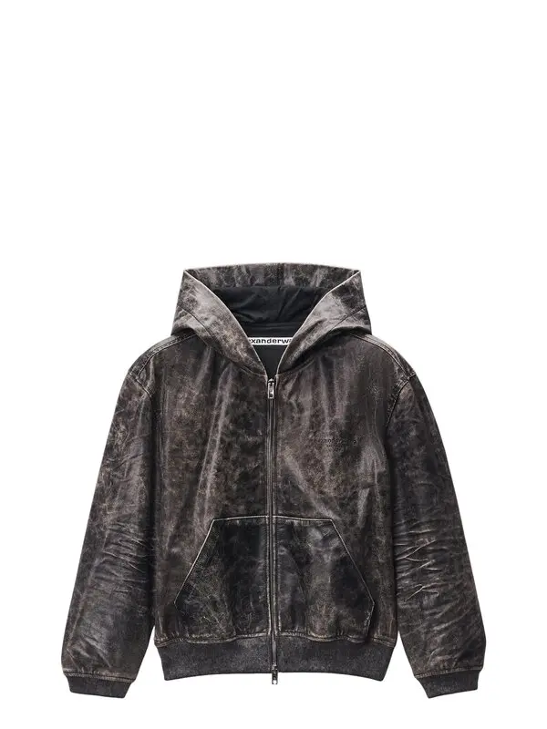 Alexander Wang Distressed Leather Hoodie - Stone/black