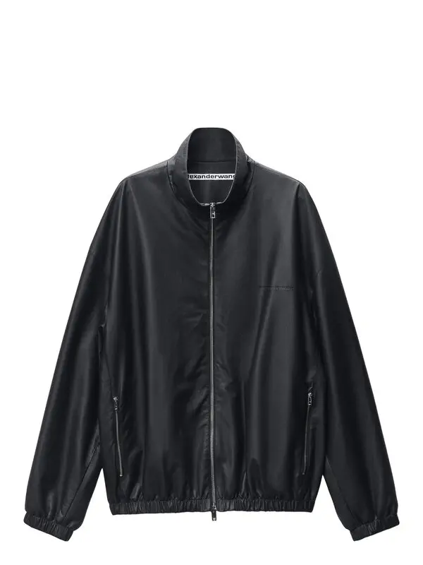 Alexander Wang Track Jacket In Bonded Leather - Black