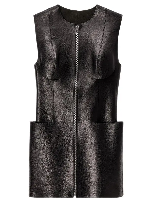Alexander Wang Slashed Leather Mini Dress - Black