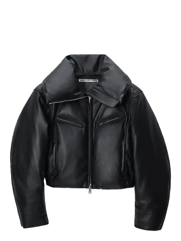 Alexander Wang Leather Funnel-neck Puffer Jacket - Black