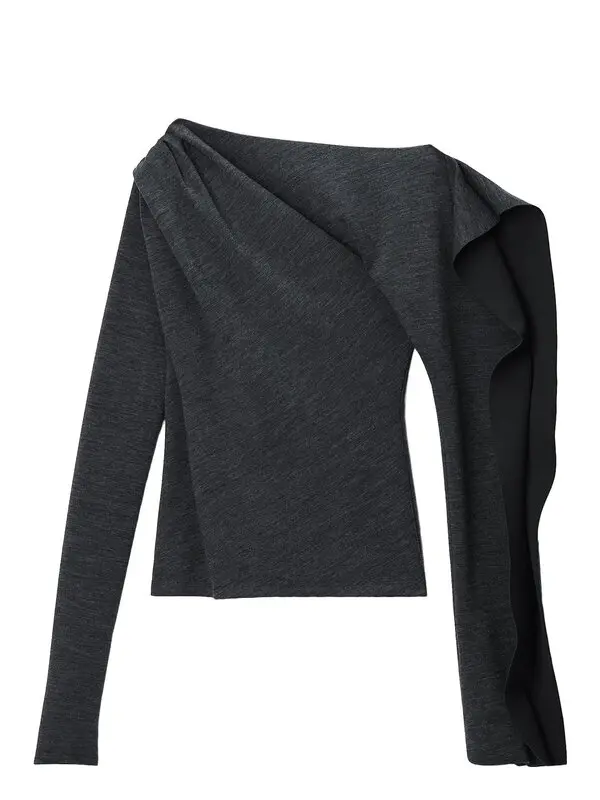 Alexander Wang Asymmetric Drape Ls Top - Charcoal