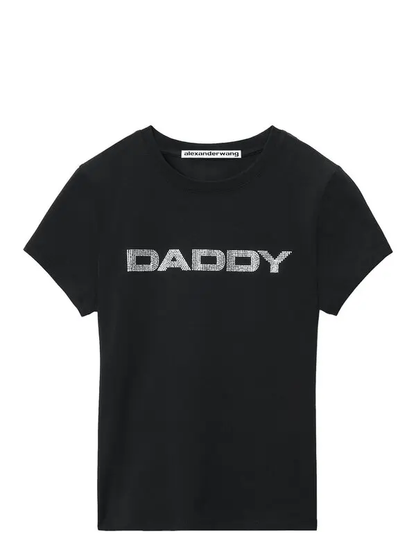 Alexander Wang Crystal Hotfix Graphic Fitted Tee - Black