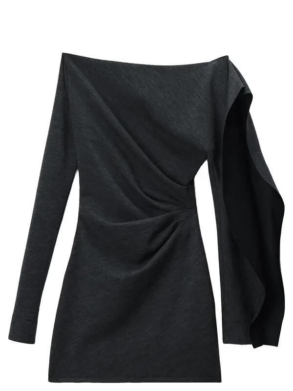 Alexander Wang Asymmetric Drape Ls Mini Dress - Charcoal
