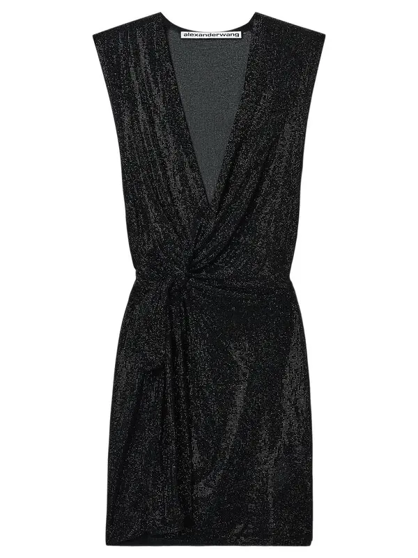 Alexander Wang Crystal Hotfix Knotted Deep V-neck Tank Dress - Black