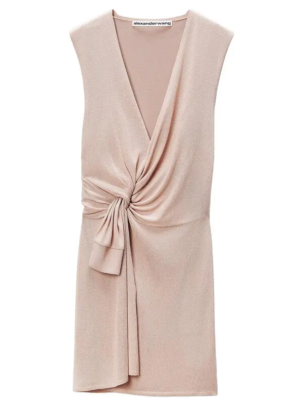 Alexander Wang Crystal Hotfix Knotted Deep V-neck Tank Dress - Nude