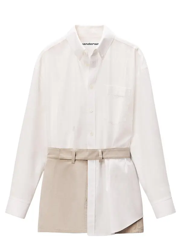 Alexander Wang Layered Shirt Mini Dress With Tucked Detail - White/stone