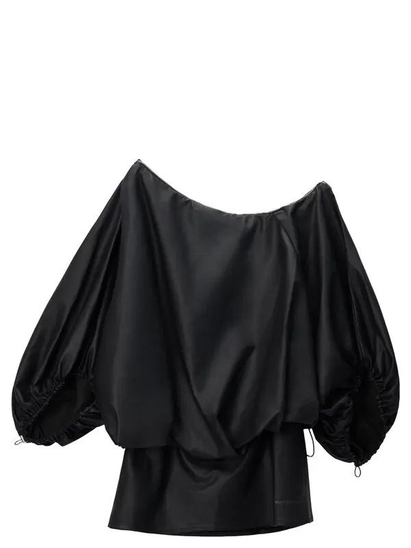 Alexander Wang Leather Gathered Off Shoulder Mini Dress - Black