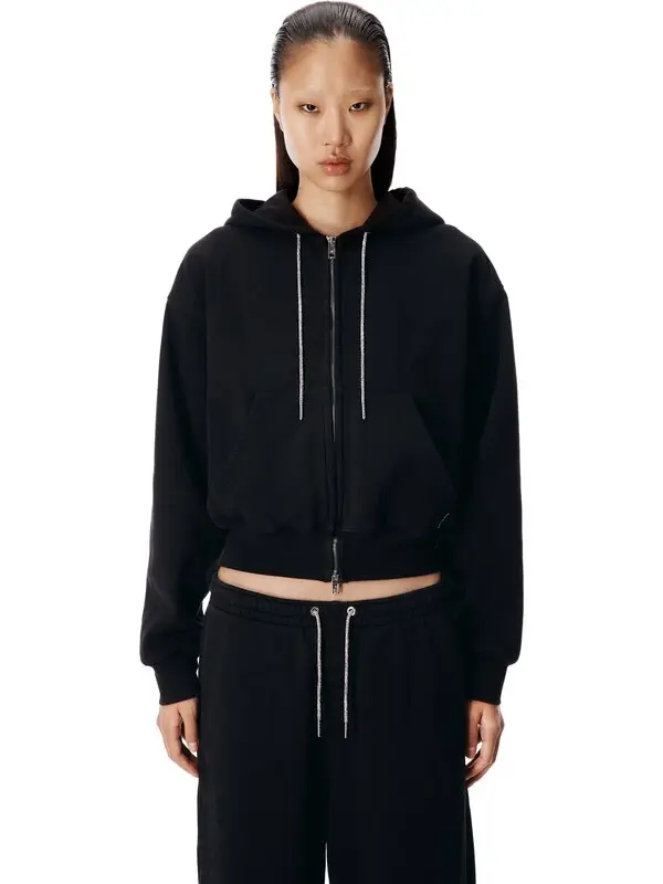 Alexander Wang Crystal Hotfix Drawcord Zip-up Hoodie - Black