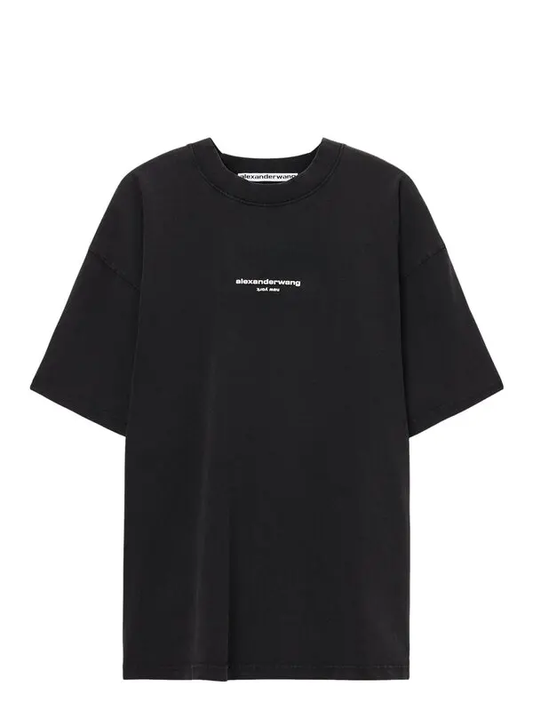 Alexander Wang Short Sleeve Tee W/ Logo Print - Washed Black