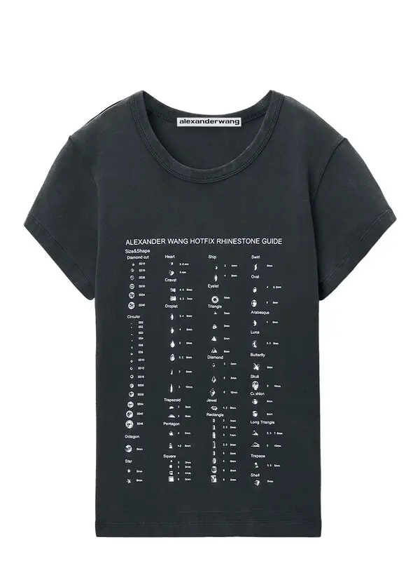 Alexander Wang Fitted Ss Tee W/ Hotfix Card Graphic - Washed Black