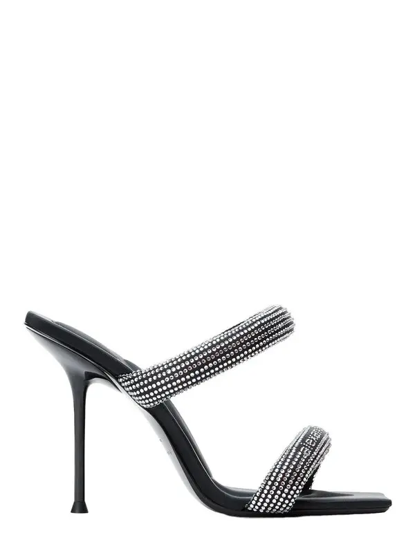 Alexander Wang Julie 105mm Crystal Hotfix Satin Tubular Sandal - Black/silver