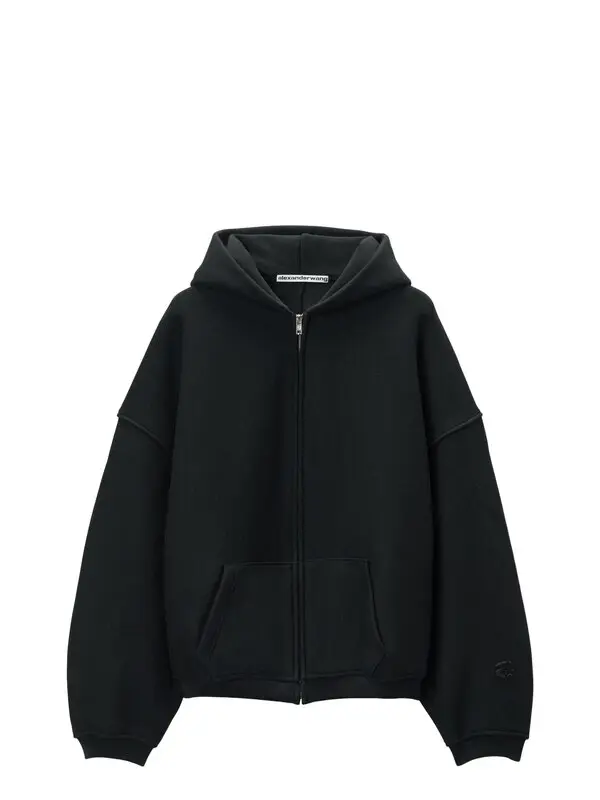 Alexander Wang Star Zip-up Hoodie In Dense Fleece - Black