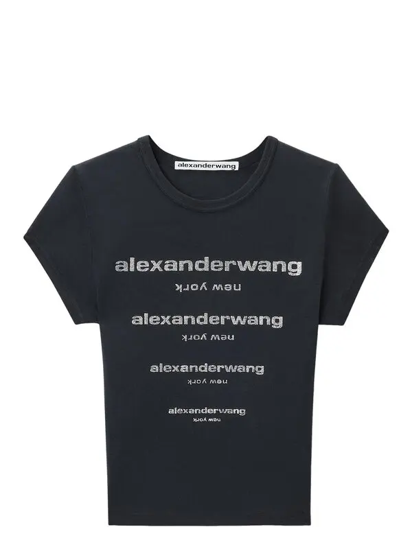 Alexander Wang Crystal Hotfix Gradient Logo Fitted Tee - Cream