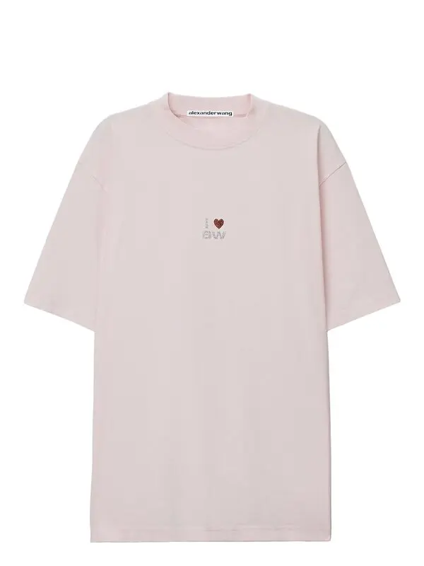 Alexander Wang Crystal Hotfix I Heart Aw Oversized Tee - Light Pink