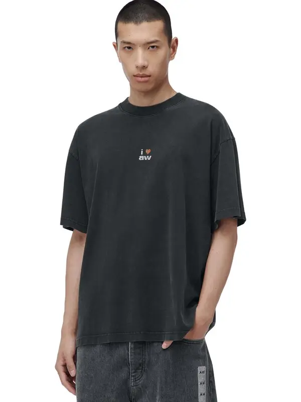 Alexander Wang Crystal Hotfix I Heart Aw Oversized Tee - Washed Black