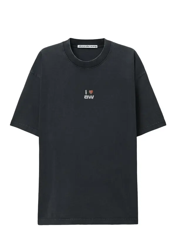Alexander Wang Crystal Hotfix I Heart Aw Oversized Tee - Washed Black