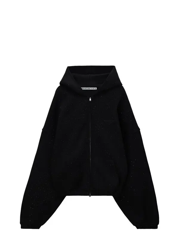 Alexander Wang Crystal Hotfix Oversized Zip-up Hoodie - Black