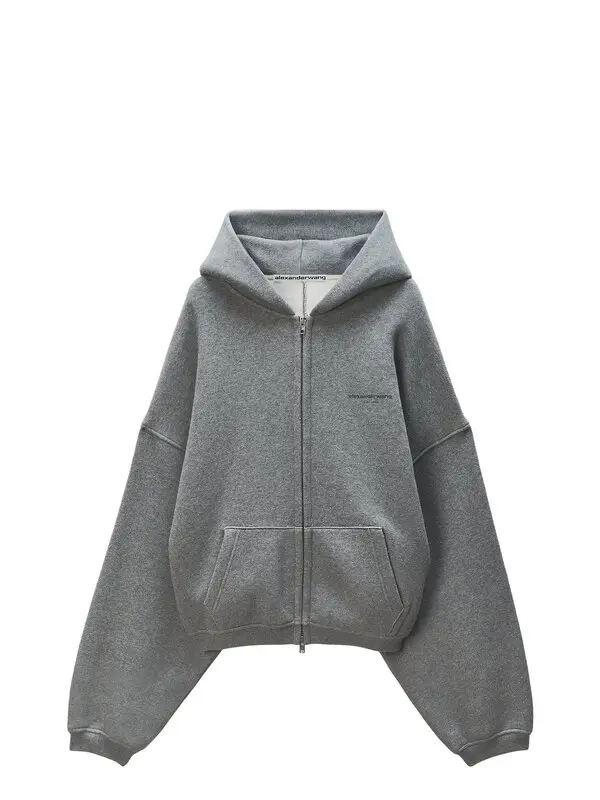 Alexander Wang Crystal Hotfix Oversized Zip-up Hoodie - Sidewalk