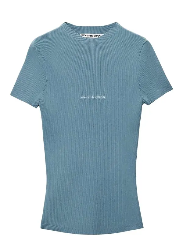 Alexander Wang Jacquard Logo Short Sleeve Crewneck Top - Black