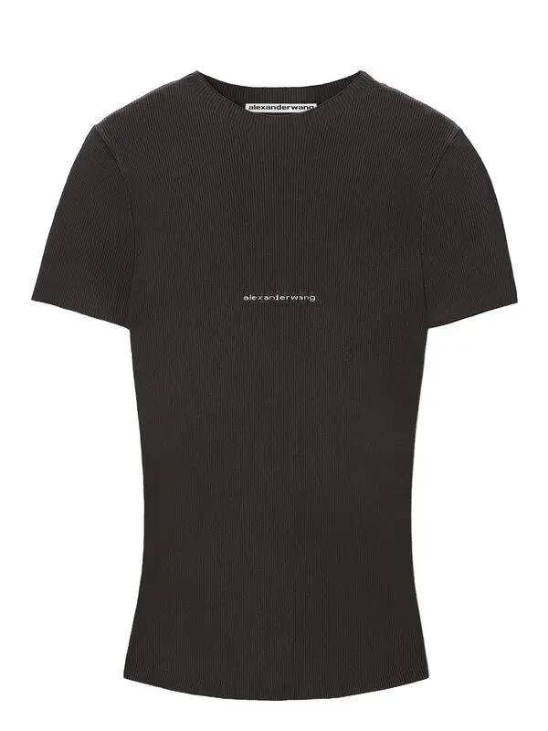 Alexander Wang Jacquard Logo Short Sleeve Crewneck Top - Cola