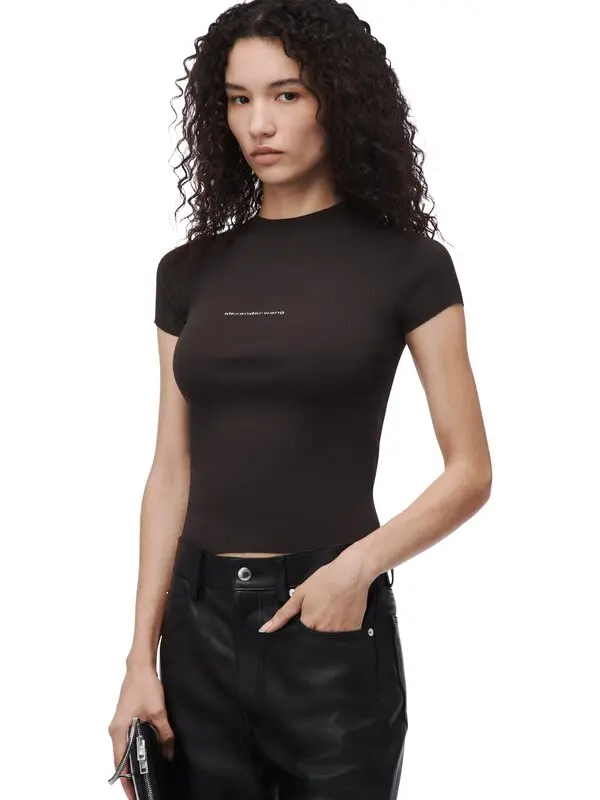 Alexander Wang Jacquard Logo Short Sleeve Crewneck Top - Cola